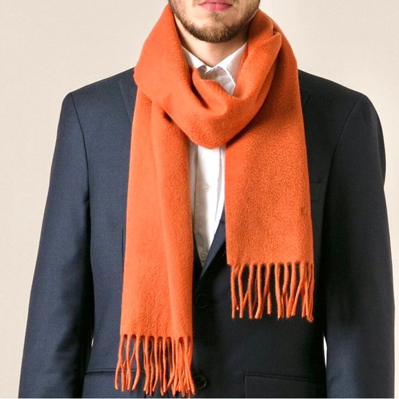 Scotland | Accessories | Mens Pure 0 Scottish Cashmere Scarf Hermes Orange Muffler New | Poshmark